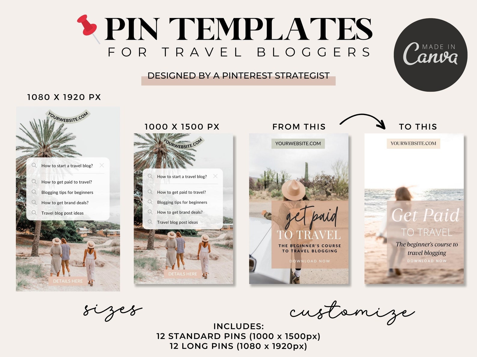 Pinterest Templates for Travel Blogger Pinterest Graphics Canva ...