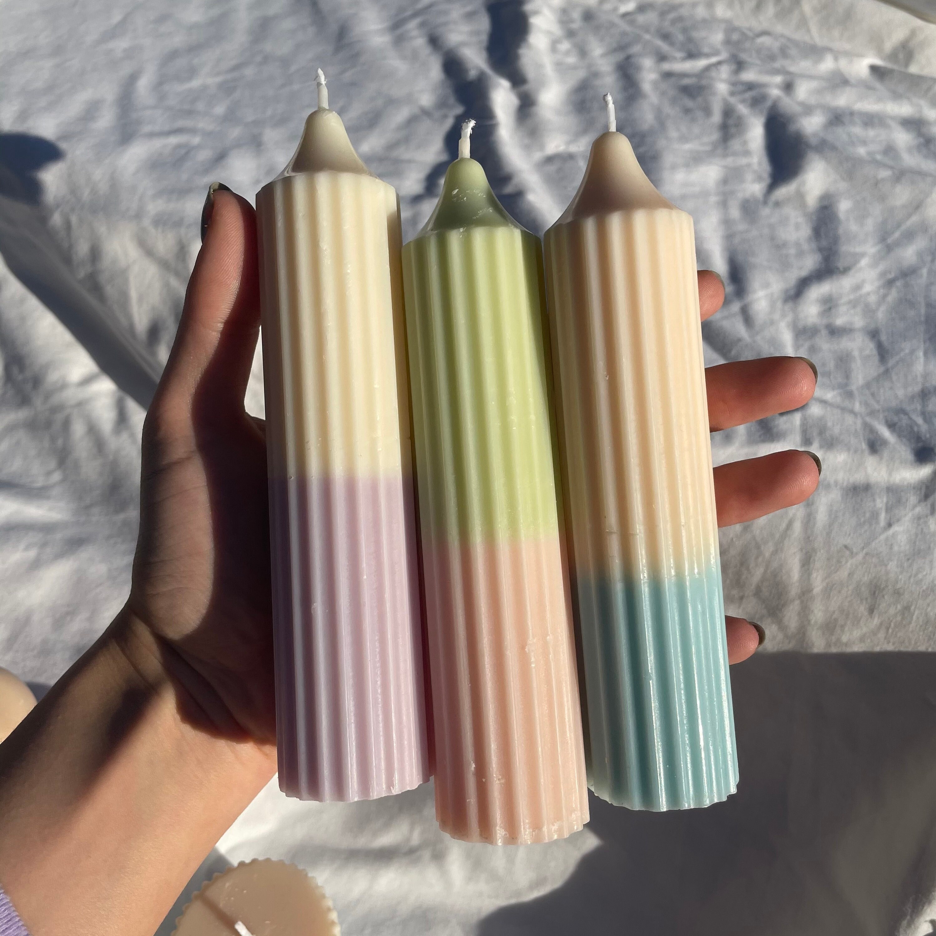 Colourful Two-toned Decorative Pillar Candlebrightpastelsoy - Etsy