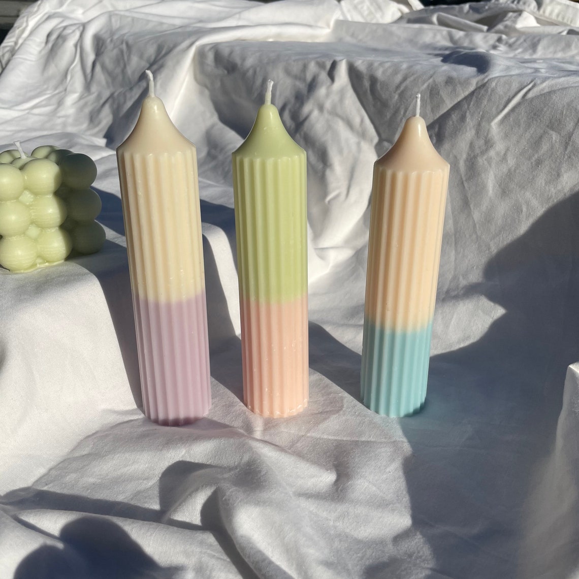Colourful Two-toned Decorative Pillar Candlebrightpastelsoy - Etsy