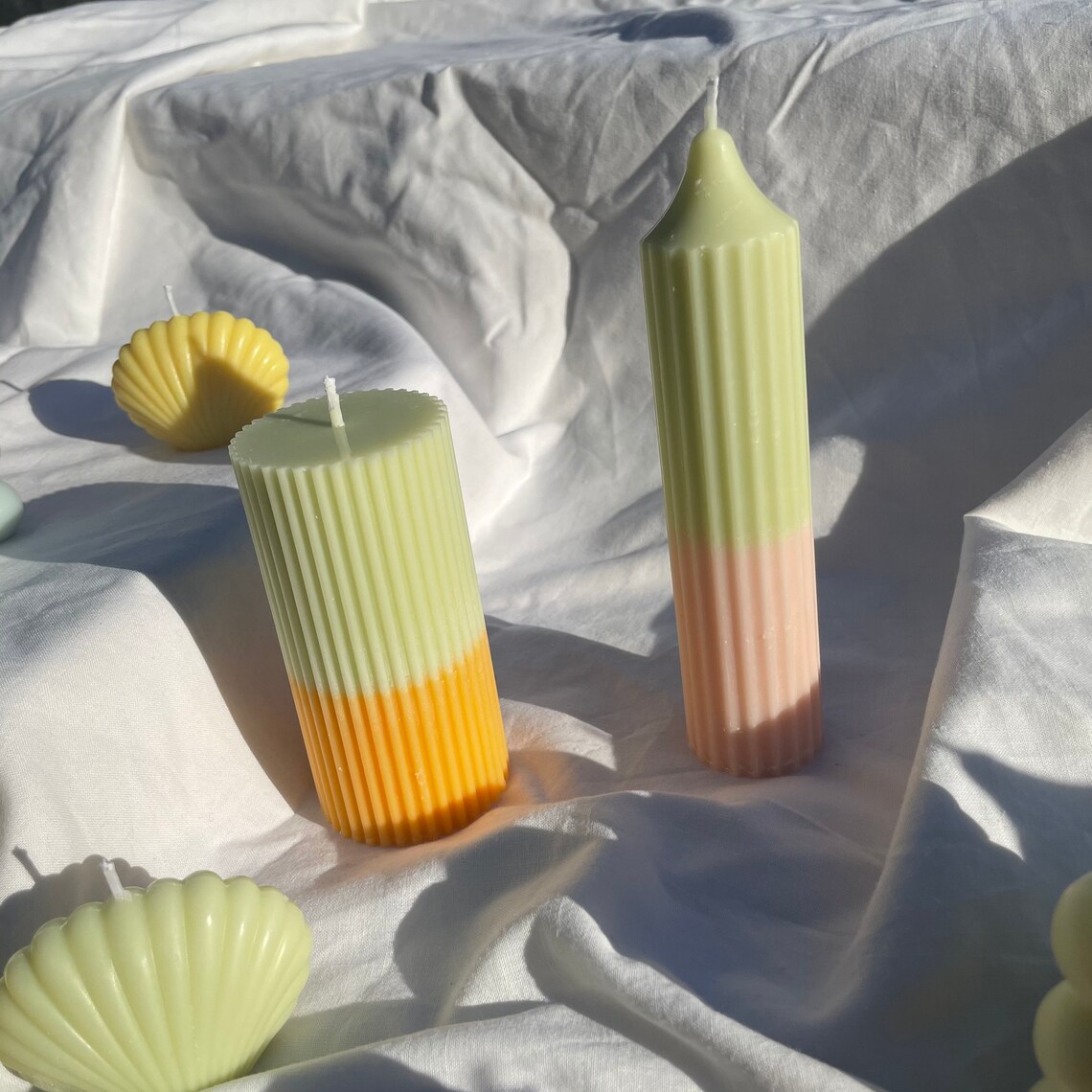 Colourful Two-toned Decorative Pillar Candlebrightpastelsoy - Etsy