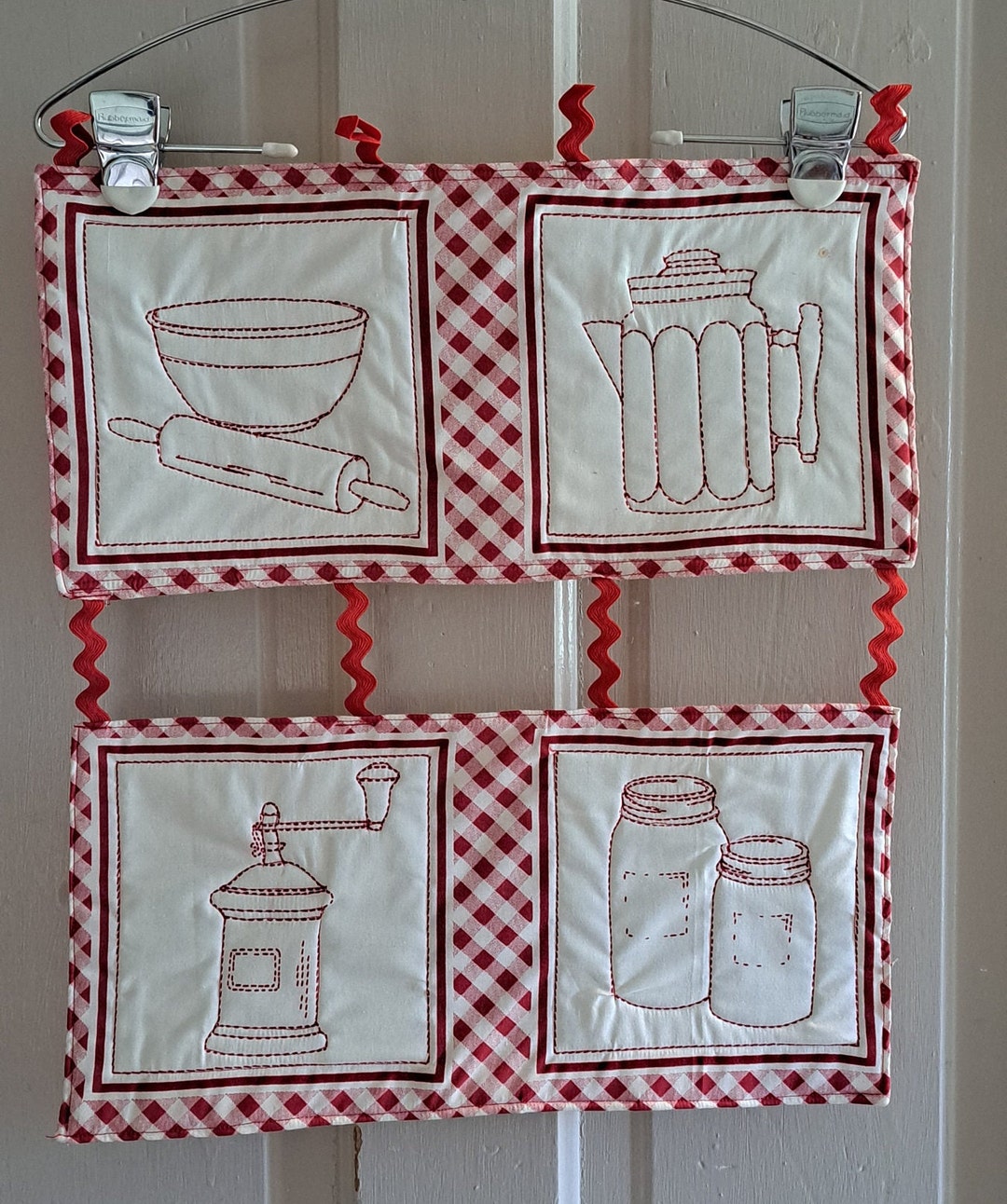 Cotton Fabric Blocks Kitchen Decor - Red Check Panels - Etsy