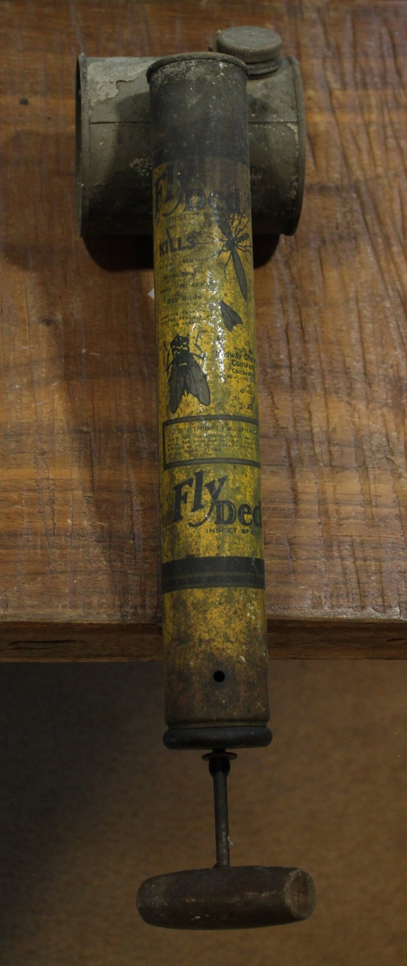 Antique Fly Ded Hand Pump Insect Sprayer With Metal Can & Wood Handle ...