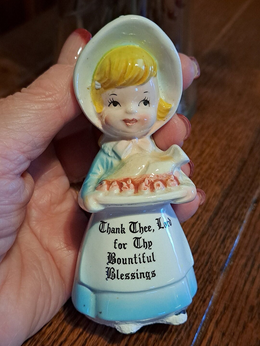 Vintage Enesco Salt Shaker Girl Holding Platter - Thank Thee, Lord for ...