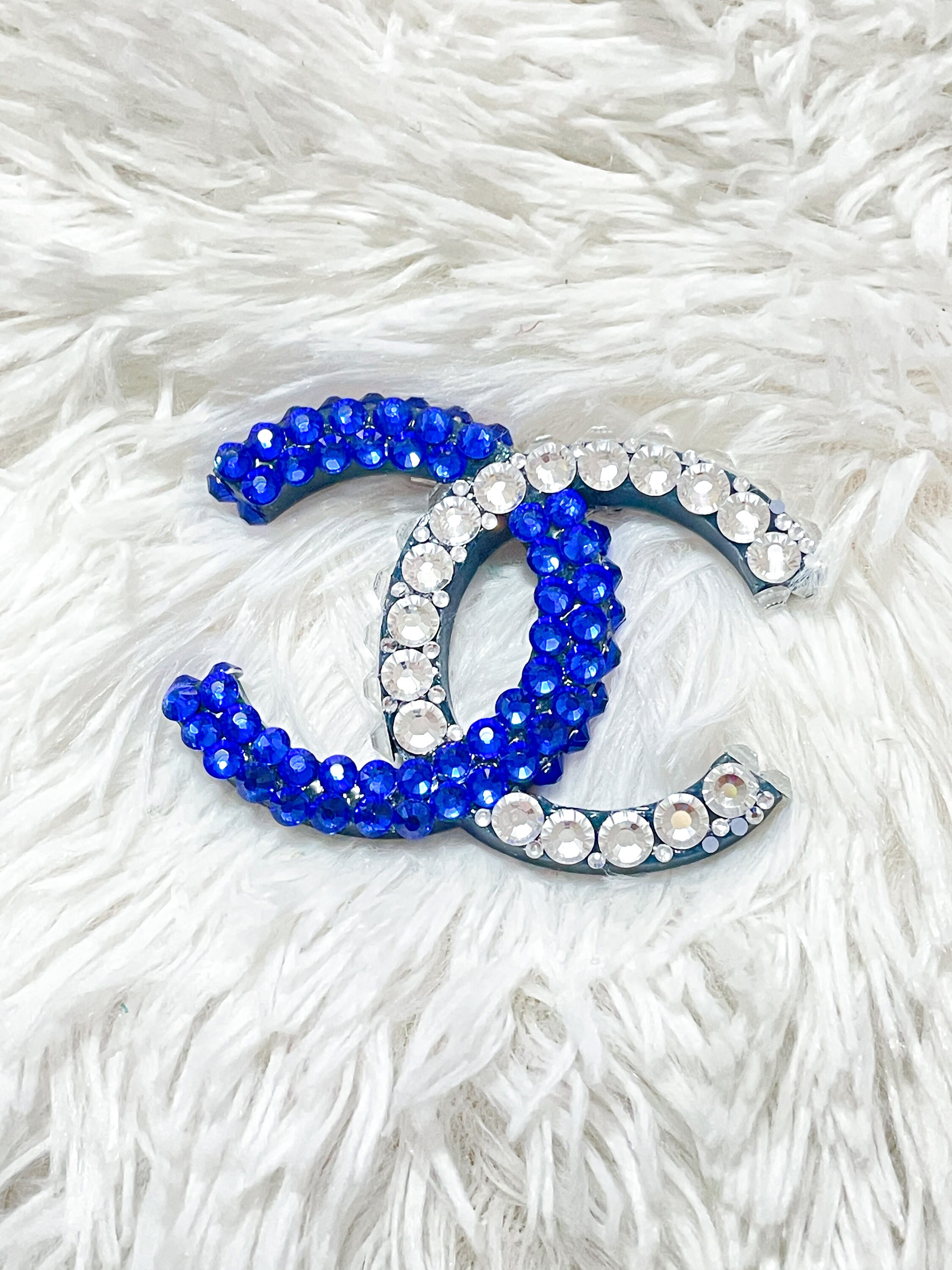 Brooch: Royal Blue Iridescent & Rhinestones Brooch - Etsy