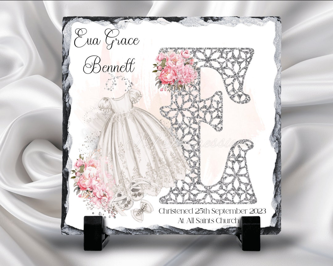 Personalised Glossy Christening Photo Slate With Stand 19 X 19 Cm ...