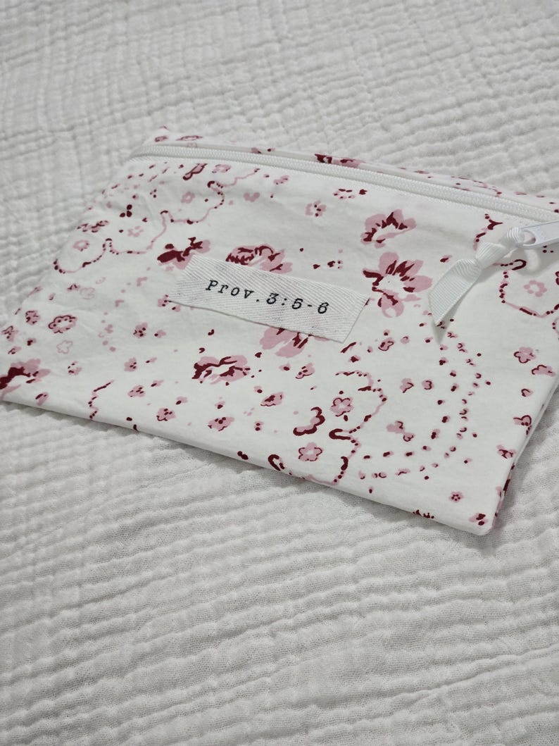 Floral Cotton Zipper Pouch, Handmade Prayer Pouch With Bible Verse ...
