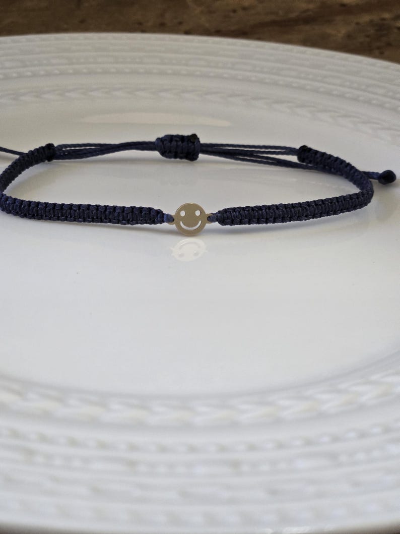 Macrame Adjustable Cord Bracelet, 14k Gold Filled Charm, Smiley Face ...