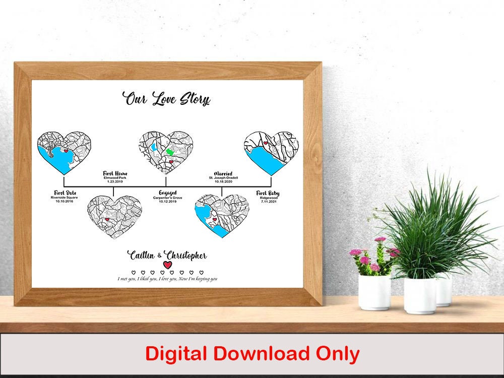 Custom Our Love Story Map Timeline - Personalized Anniversary ...