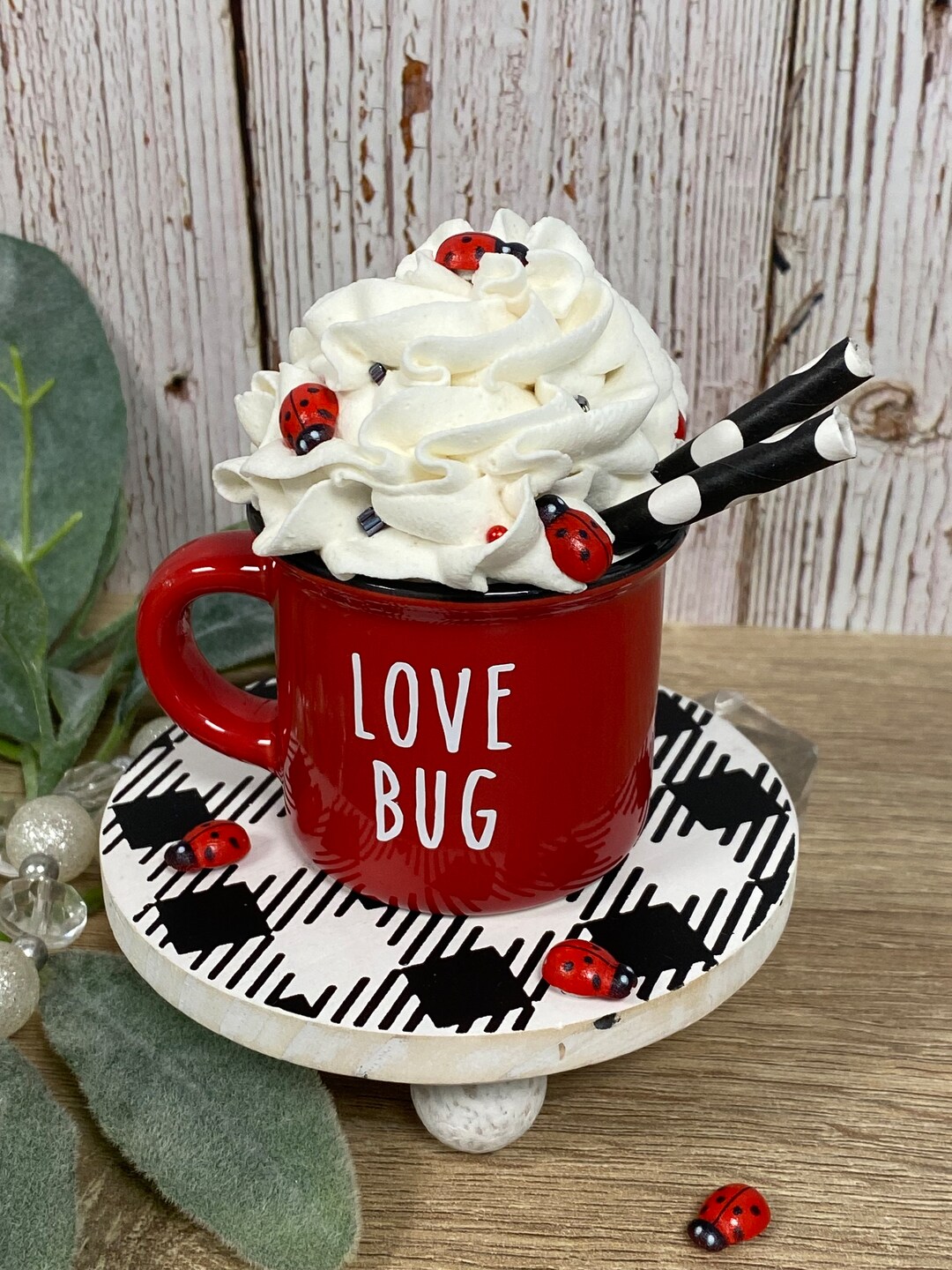 Love Bug • Rae Dunn Inspired Red Mini Mug and Faux Whipped Cream Mug ...