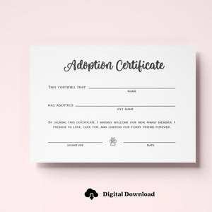 Cursive Pet Adoption Certificate | Dog Adoption Certificate | Cat ...