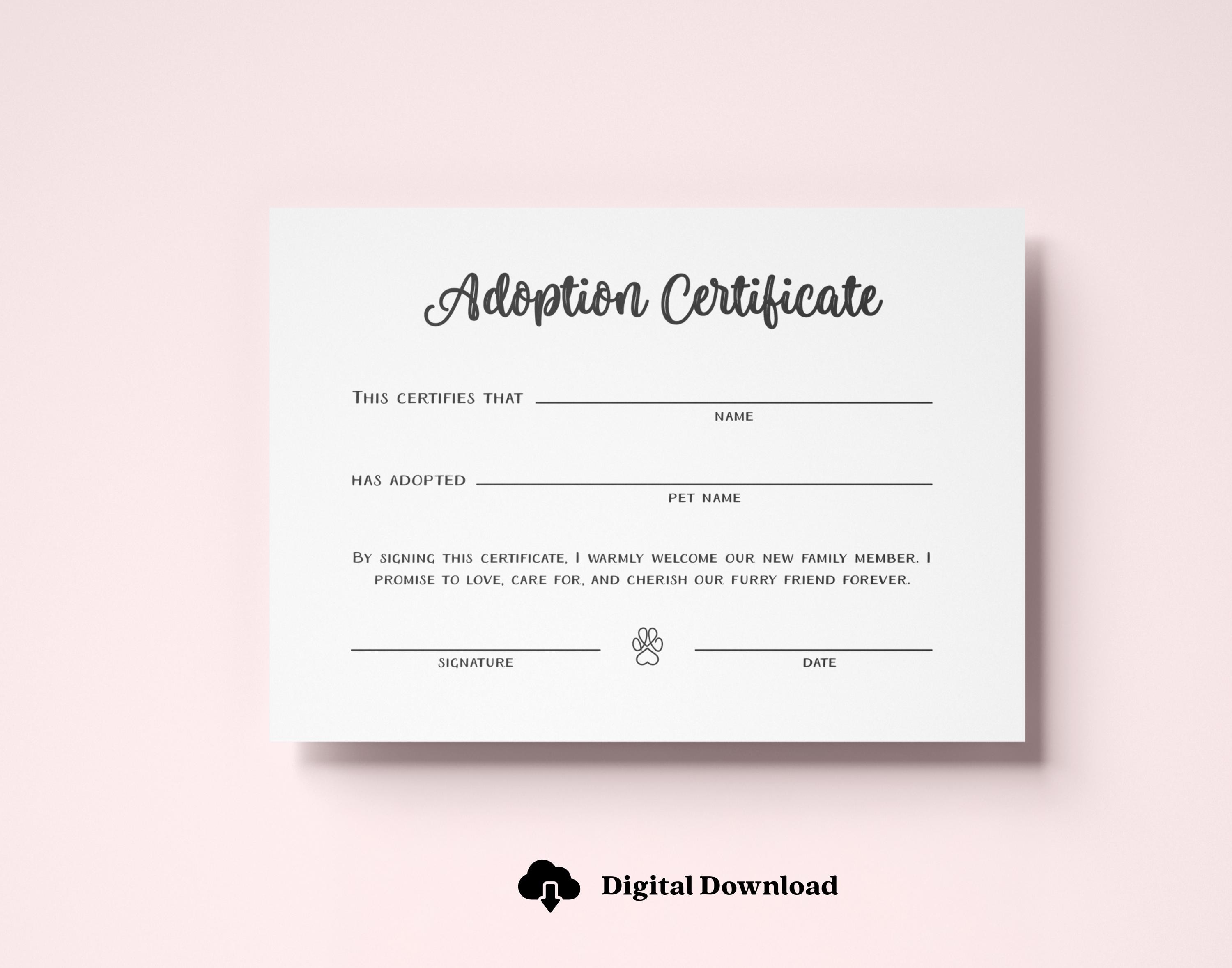 Cursive Pet Adoption Certificate | Dog Adoption Certificate | Cat ...