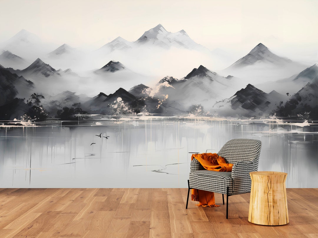 Smoky Mountains Wallpaper Mural: Abstract Landscape, Peel and Stick - Etsy