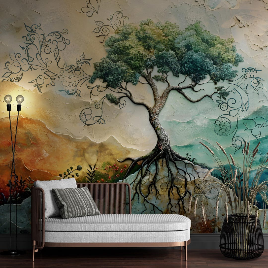 Tree of Life Wallpaper, Oversized Botanical Wall Mural, Removable 3D ...