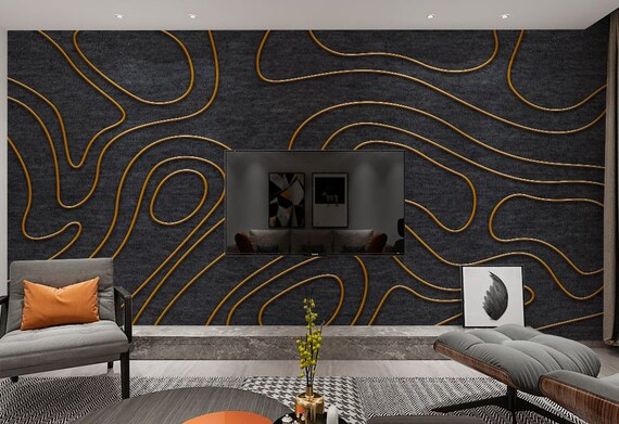 Black and gold Abstract wallpaper peel and stick wall mural removable art deco modern wallpaper minimalist bedroom wall decor Etsy Mexico