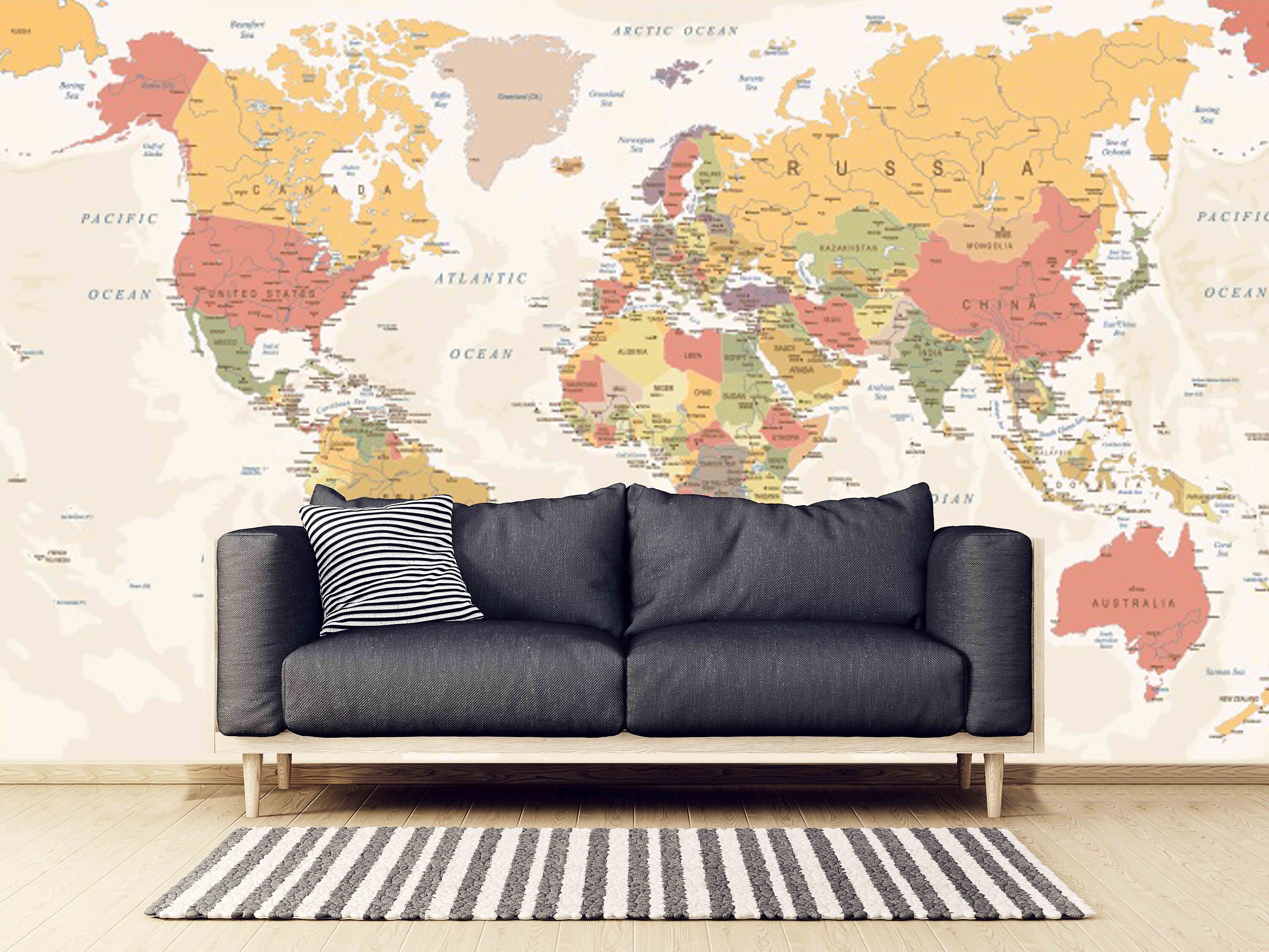 World Map Mural Removable Wallpaper Textured Wallpaper Fabric - Etsy