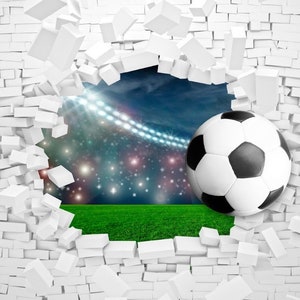 3D Soccer Ball Brick Wall Mural - Peel and Stick Wallpaper - Etsy