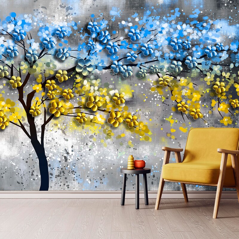 Yellow and Blue Wallpaper - Etsy