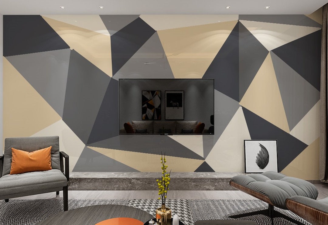 Geometric Abstract Wallpaper: 3D Vinyl Peel and Stick Wall Mural - Etsy ...