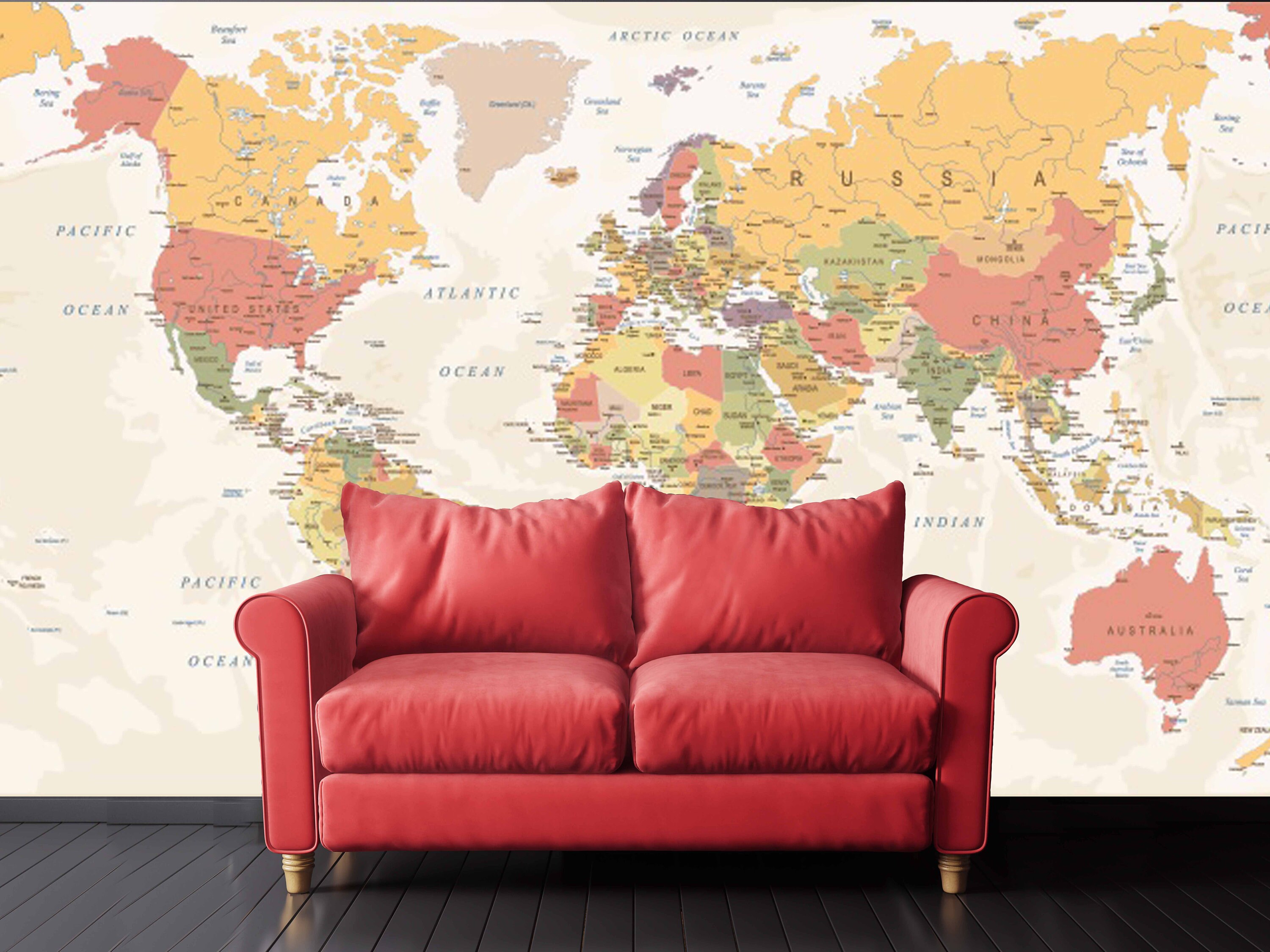 World Map Mural Removable Wallpaper Textured Wallpaper Fabric - Etsy