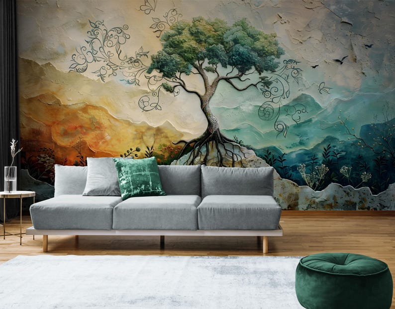 Tree of Life Wallpaper, Oversized Botanical Wall Mural, Removable 3D ...
