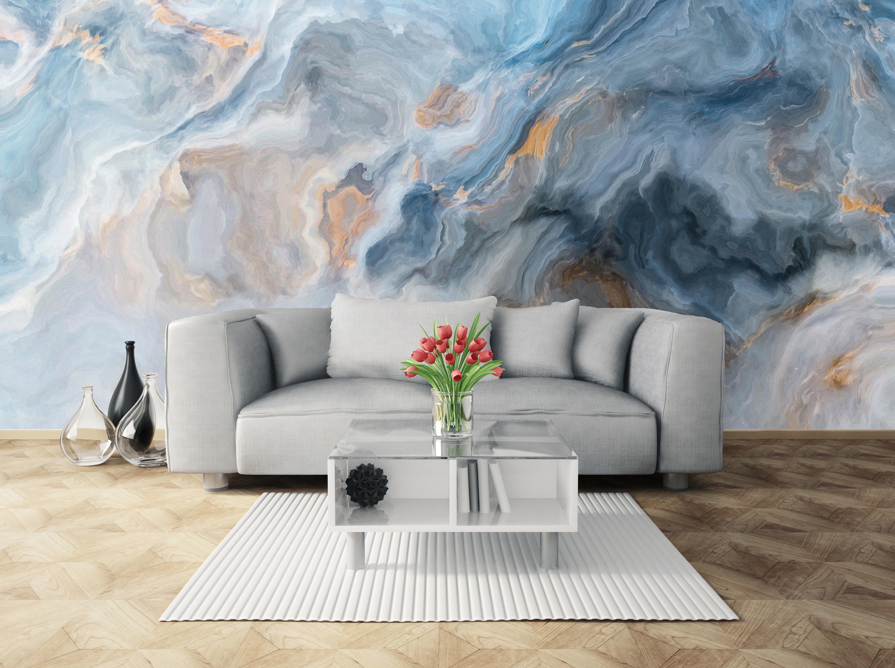 Blue Marble Wall Art Marble Mural Wallpaper Abstract Wallpaper Peel and ...