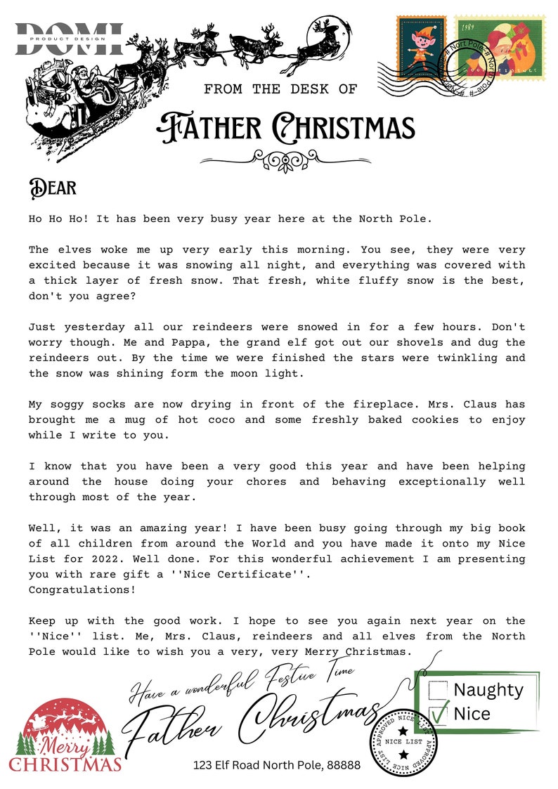 Set of 4/ 2 X Editable Letter From Father Christmas /2 X Nice - Etsy UK