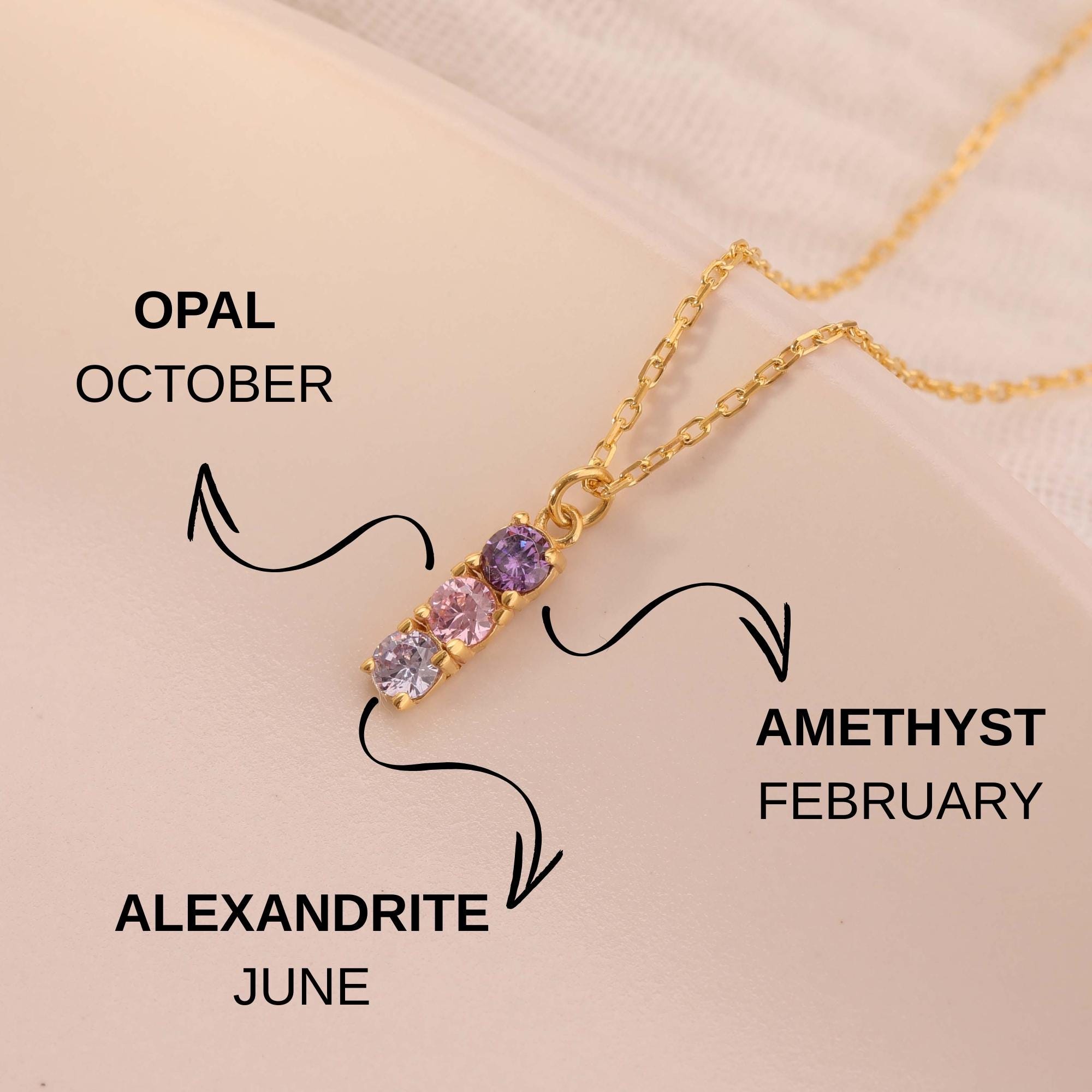 Personalized Three Birthstone Necklace: Multiple Custom Silver Pendant ...