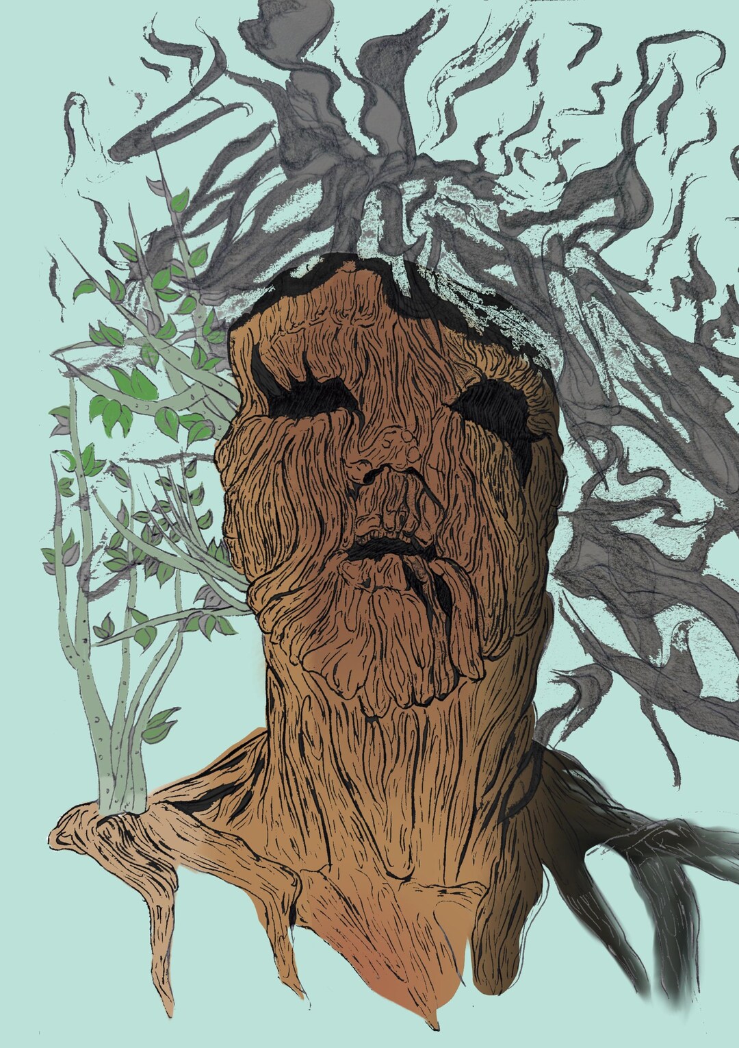 Lifeless Human Face as a Tree, Nature-themed, Printable Wall Art, Hand ...