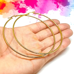 Very Large Gold Hoops, Stainless Steel Hoop Earrings, Huge Hoops, Big ...