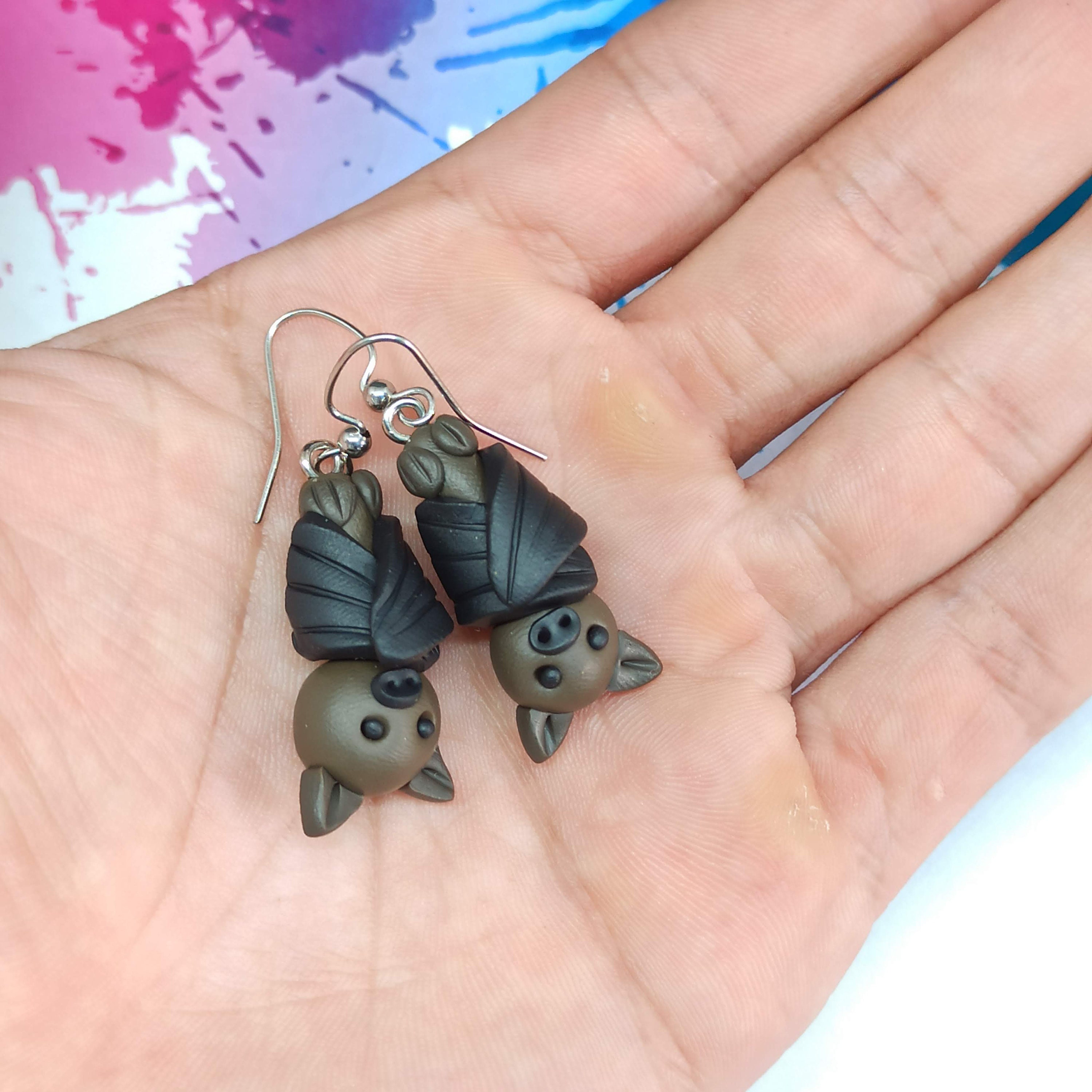 Hanging Bats Earrings, Dangling Bat Earrings, Fun Earrings, Animal ...