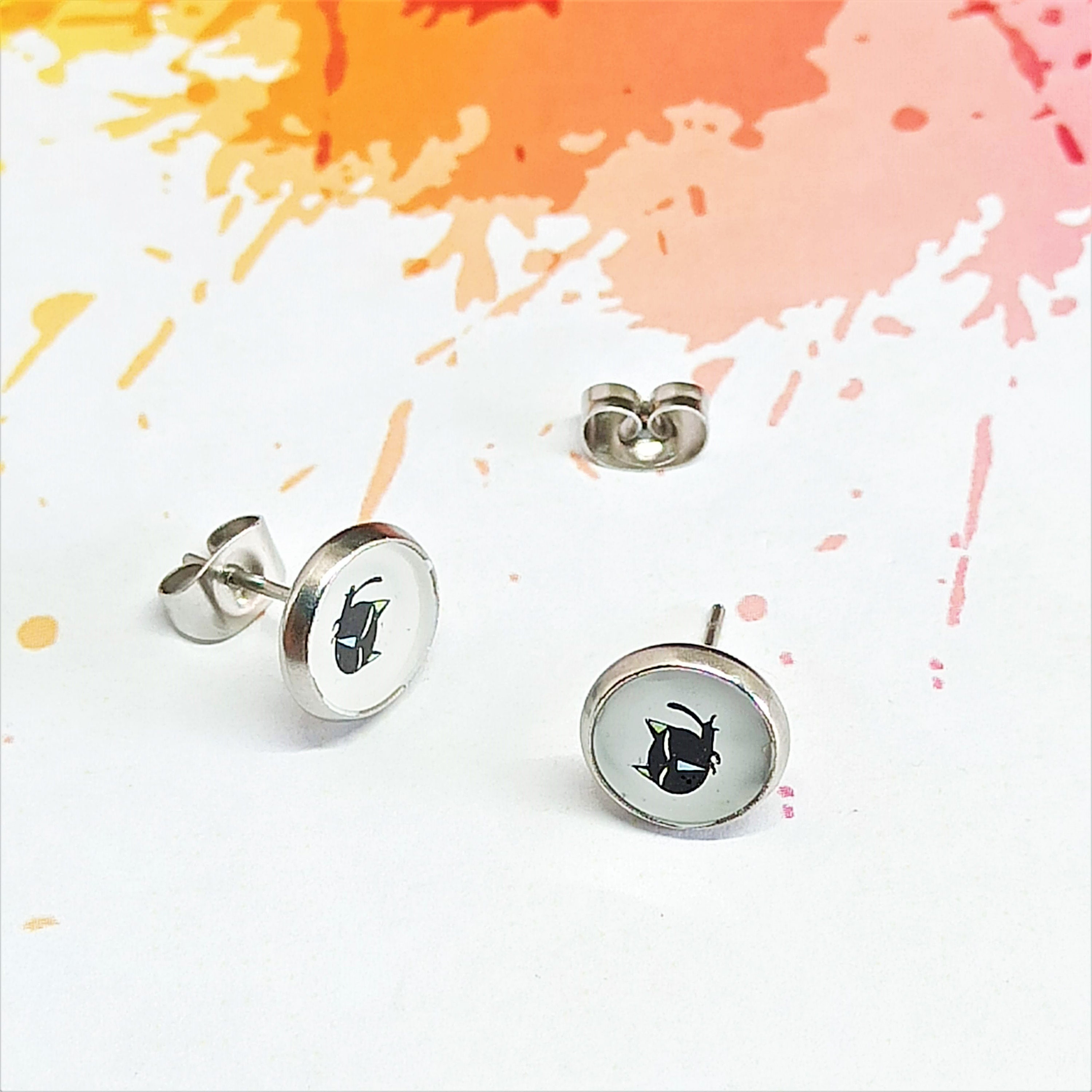 Tiny Cat Stud Earrings, Stainless Steel Studs, Small Cat Earrings ...