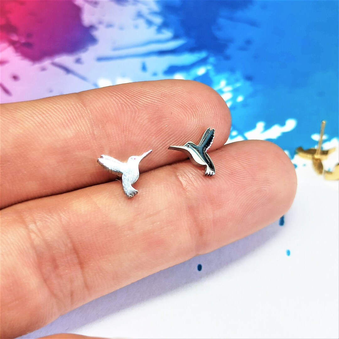 Hummingbird Earrings, Stainless Steel Studs, Bird Earrings, Hummingbird ...
