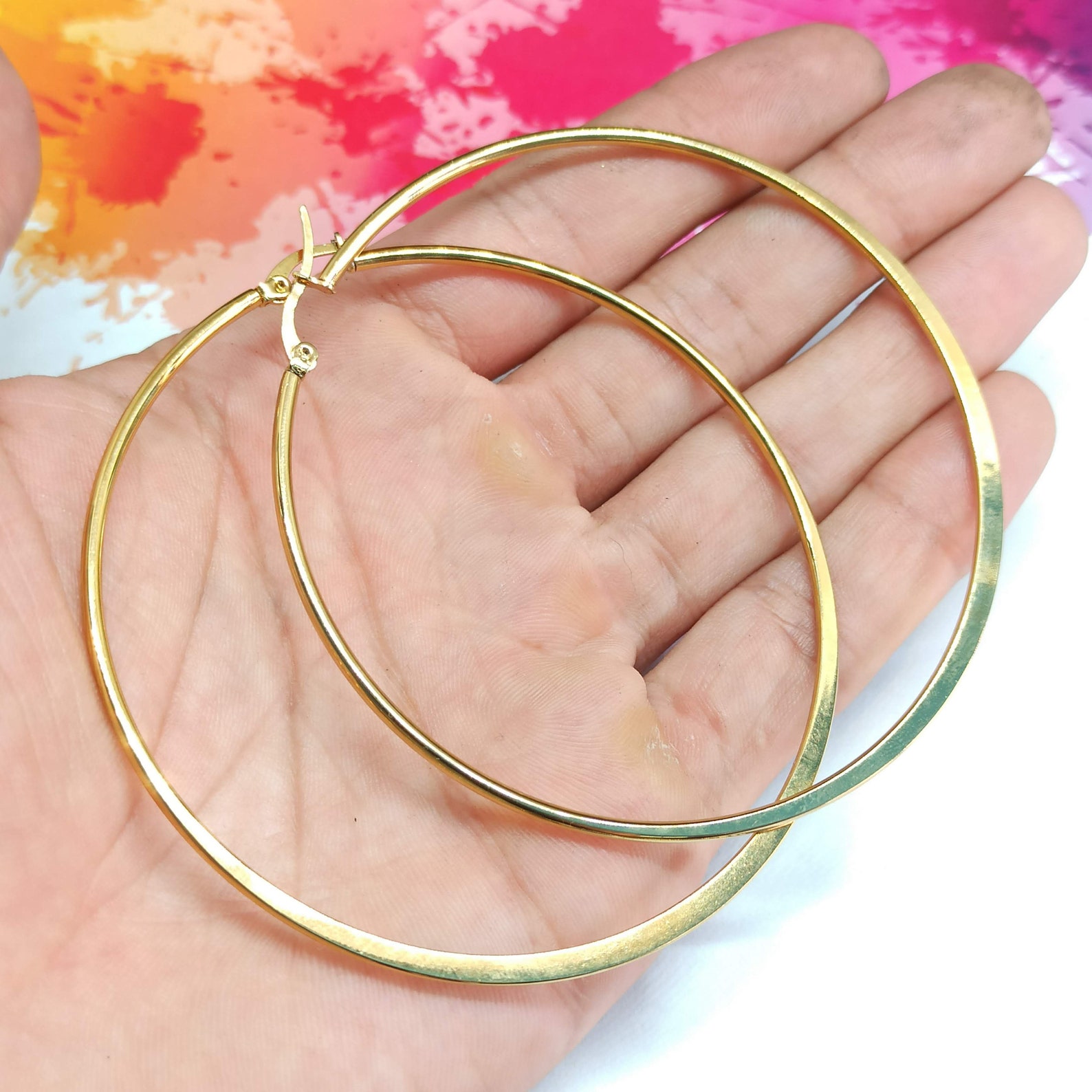 Very Large Gold Hoops, Stainless Steel Hoop Earrings, Huge Hoops, Big ...
