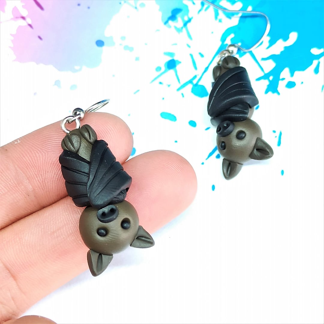 Hanging Bats Earrings, Dangling Bat Earrings, Fun Earrings, Animal ...
