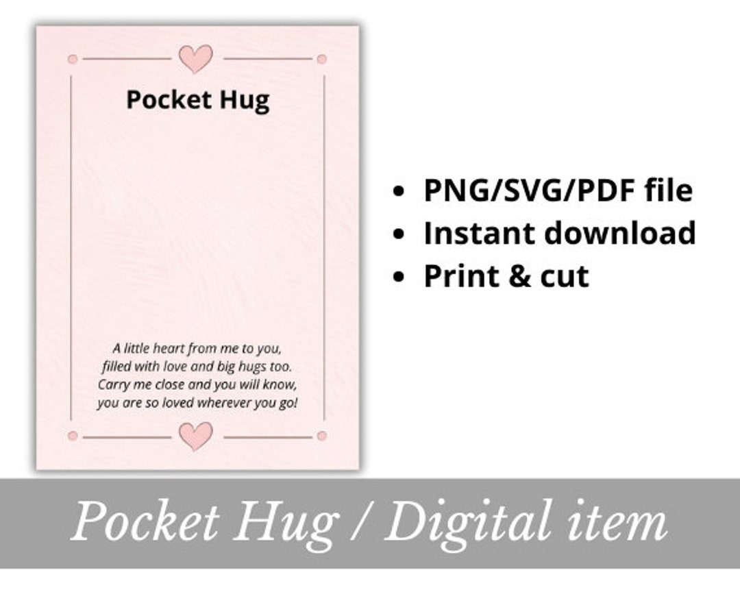 Pocket Hug Card PNG SVG PDF Instant Download Printable Worry Stone Miss ...