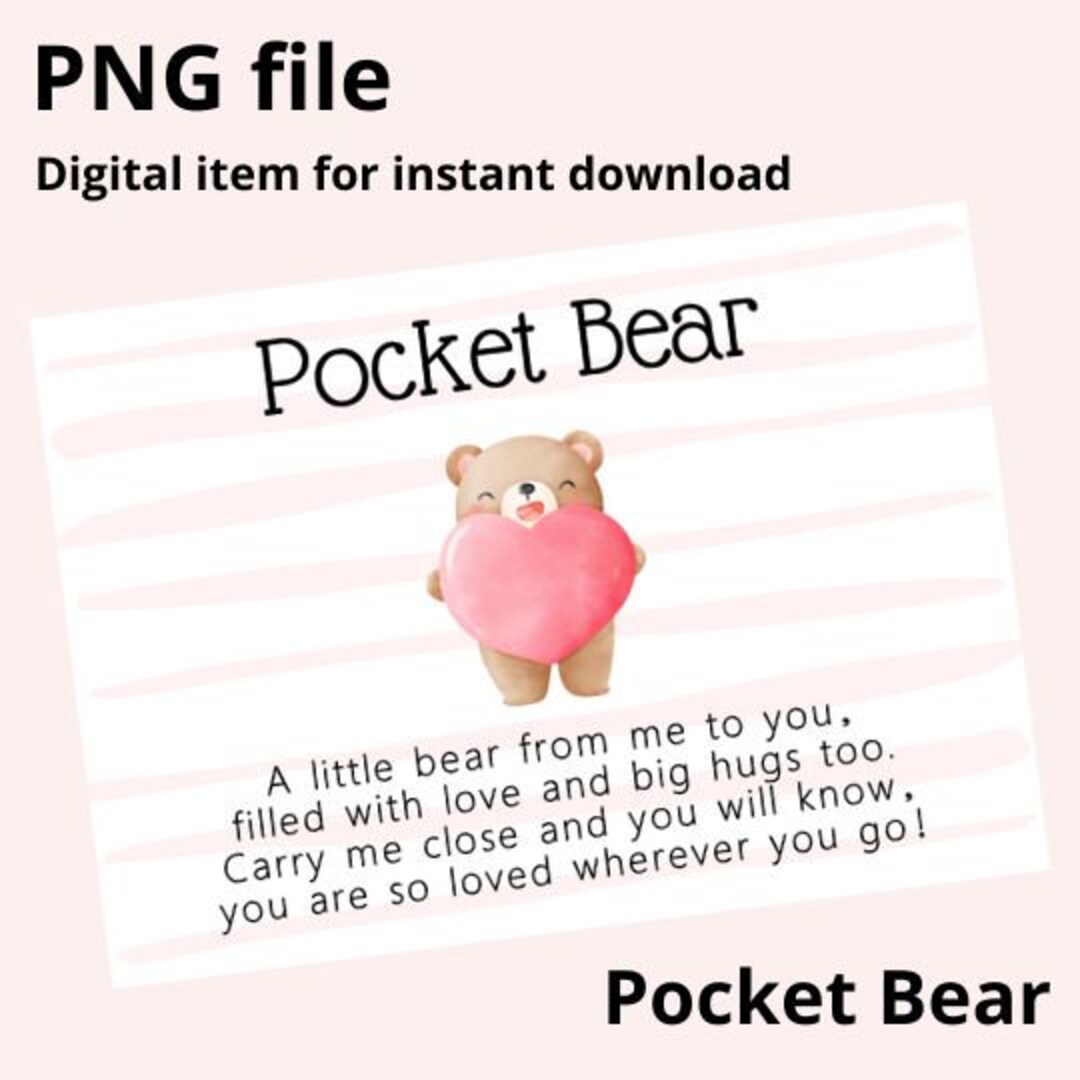 Pocket Bear Card PNG File Instant Download Printable Pocket Hug Worry ...