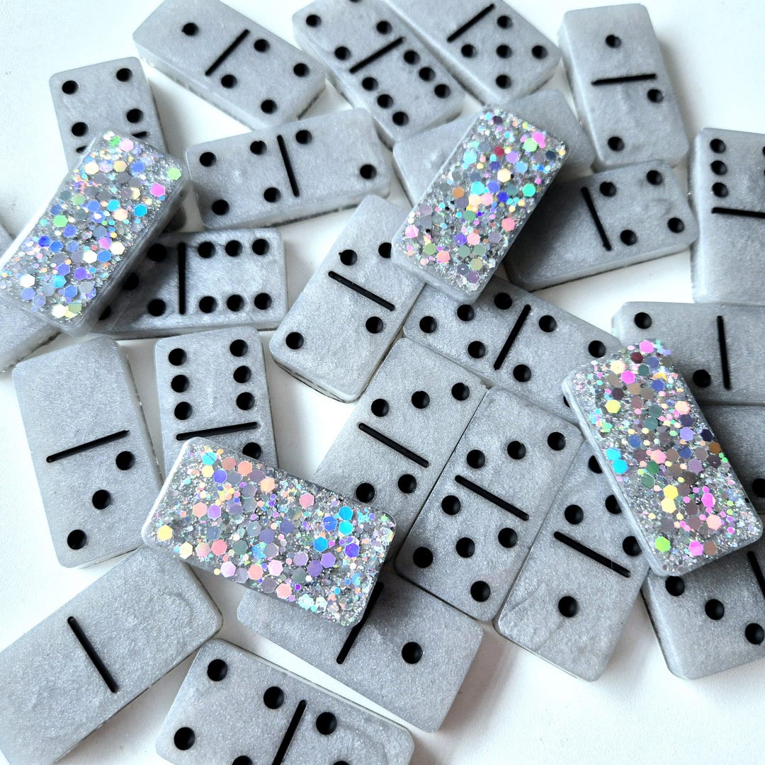 Domino Set Metallic Silver With Black Dots and Holographic Glitter ...