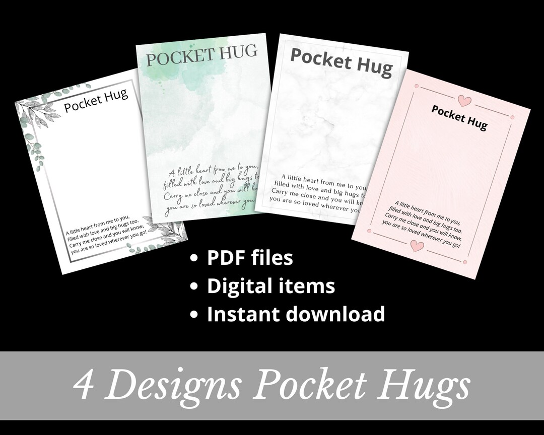 Pocket Hug Cards 4 Designs PNG Files, Instant Download Printable Worry ...