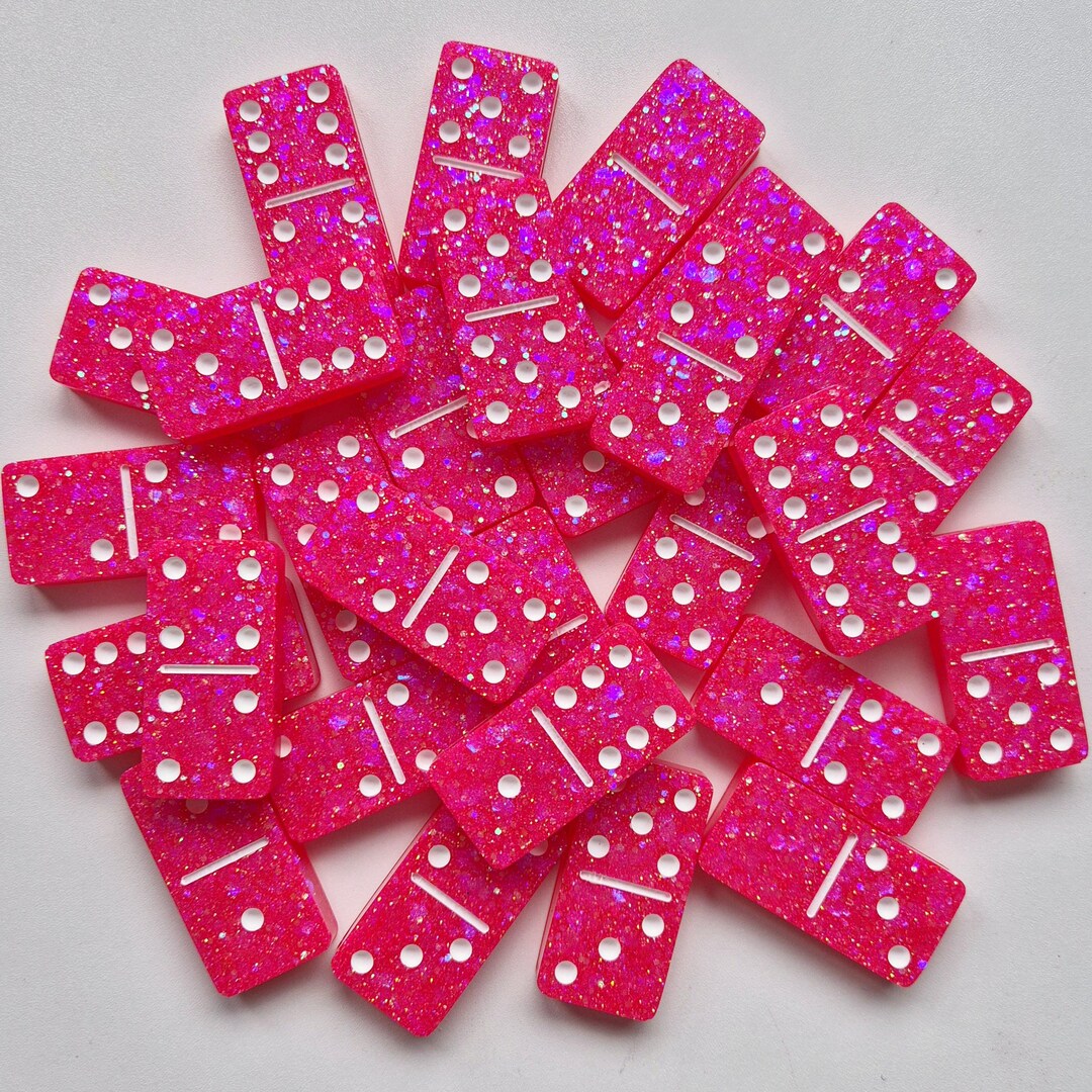 Domino Set; Hot Pink Glitter & White Dots Resin Art Handmade Valentine ...