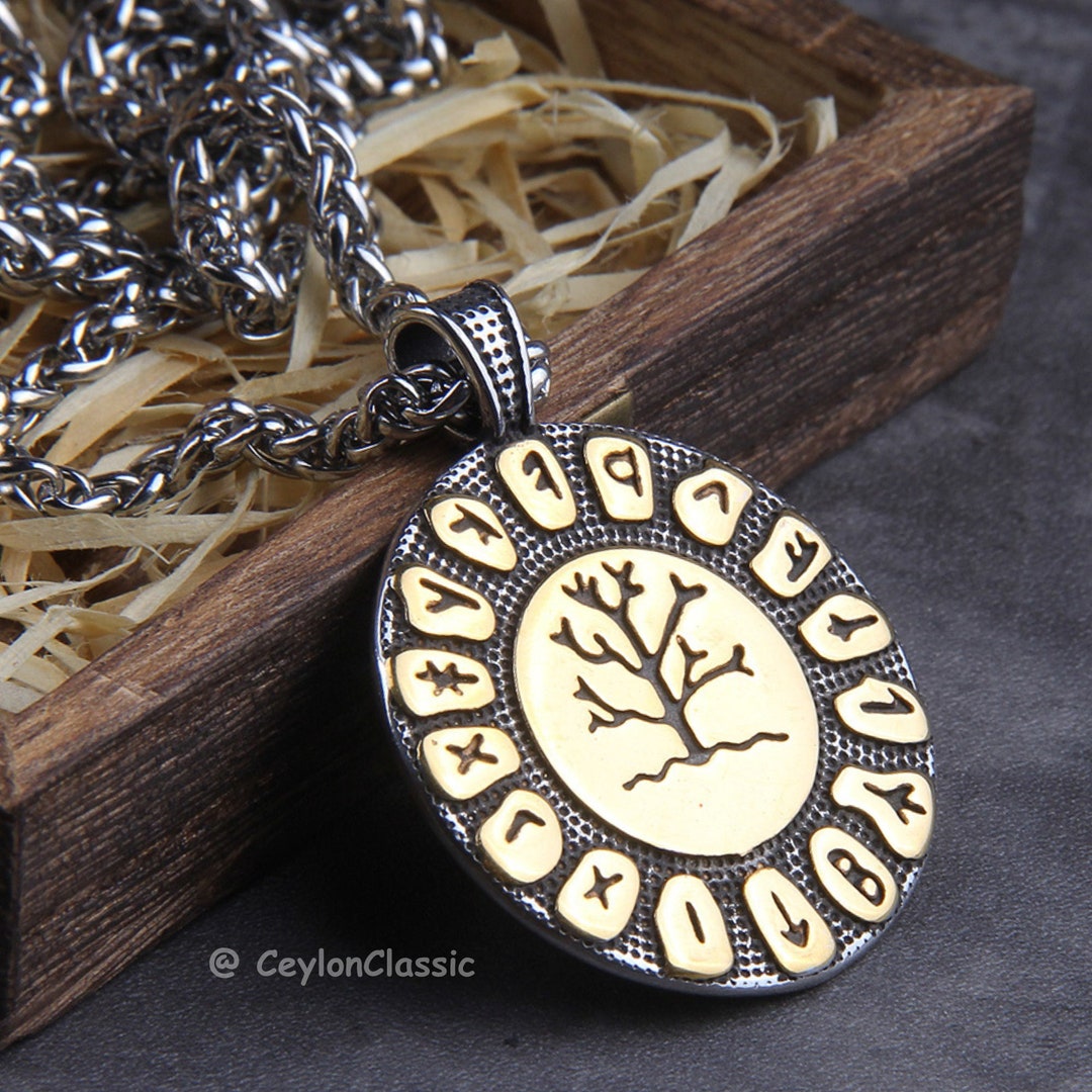Vikings Tree of Life Silver Color Chain Necklace Stainless Steel Rune Pendant Symbolic Jewelry ...