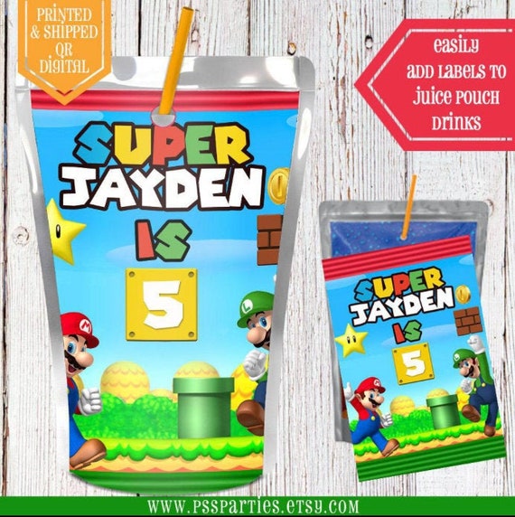Paper & Party Supplies Super mario Juice pouch labels-Super mario juice ...