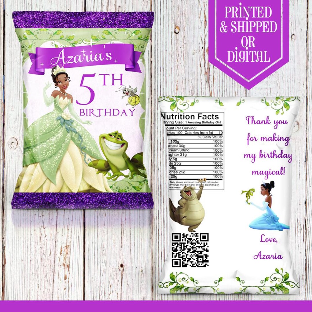 Princess Tiana Chip Bag - Chip Bag - Princess Tiana Party - Princess ...