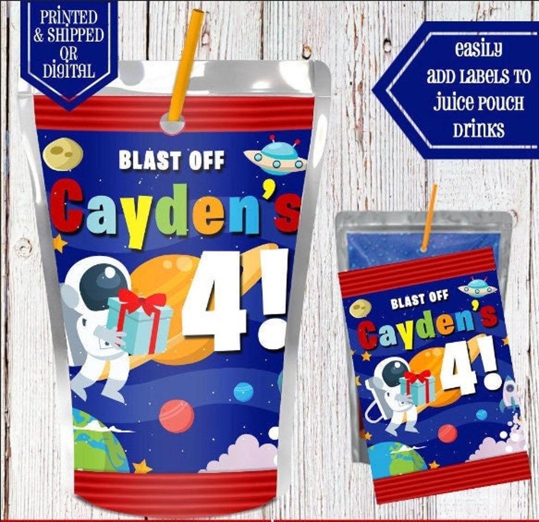 Space Juice Pouch Labels - Juice Label - Space Party - Space Birthday ...