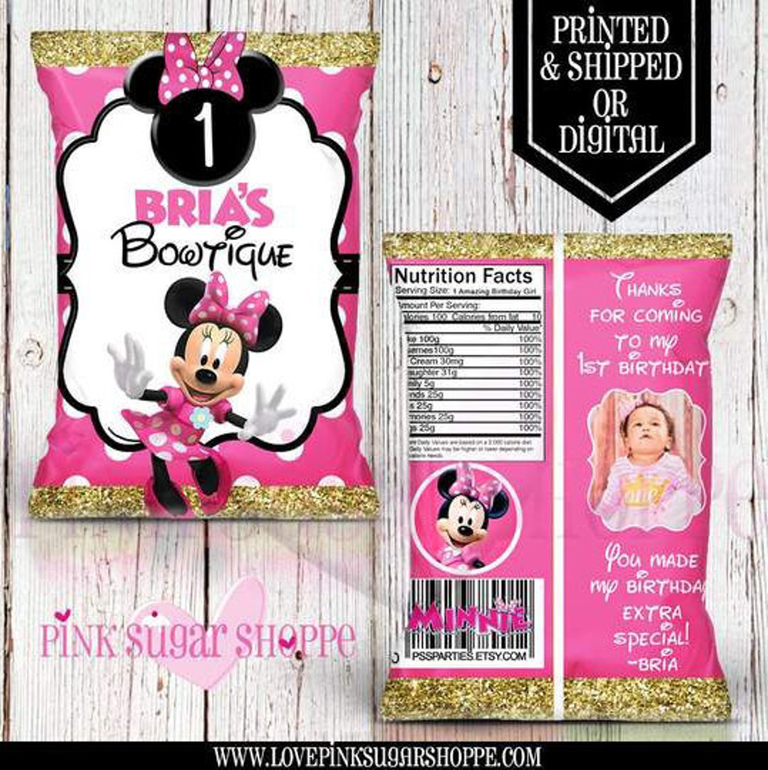 Pink and Gold Minnie Mouse Chip Bags - Chip Bags - Minnie Mouse Party ...