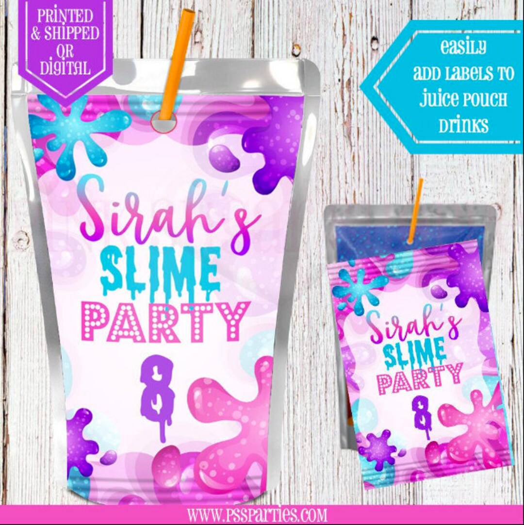 Slime Juice Pouch Labels - Juice Labels - Slime Party - Slime Birthday ...