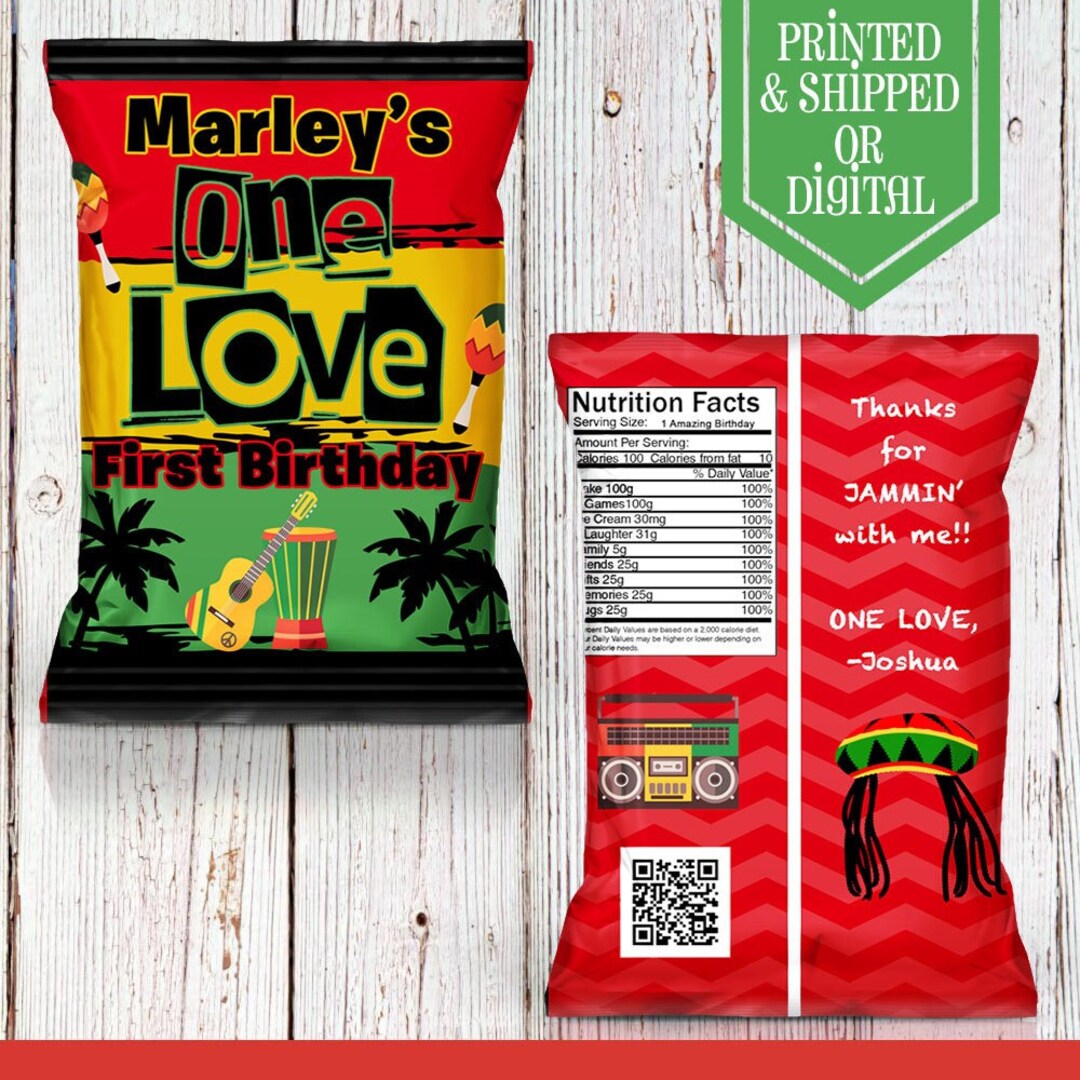 One Love Chip Bags - Custom Chips - Reggae Party - One Love Party - One ...