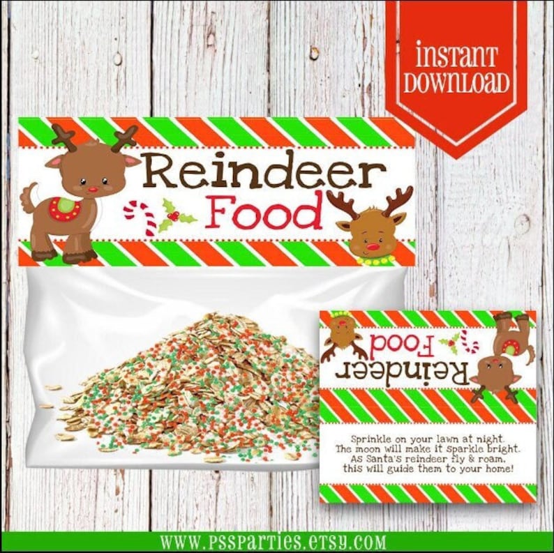REINDEER FOOD Bag Topper Christmas Favors Printable Bag - Etsy