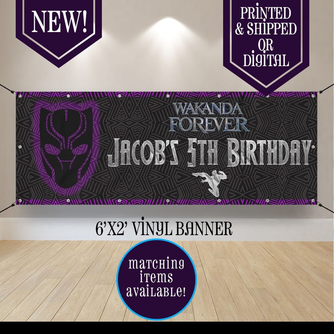 Black Panther Banner Birthday Banner Wakanda Forever Party Black ...