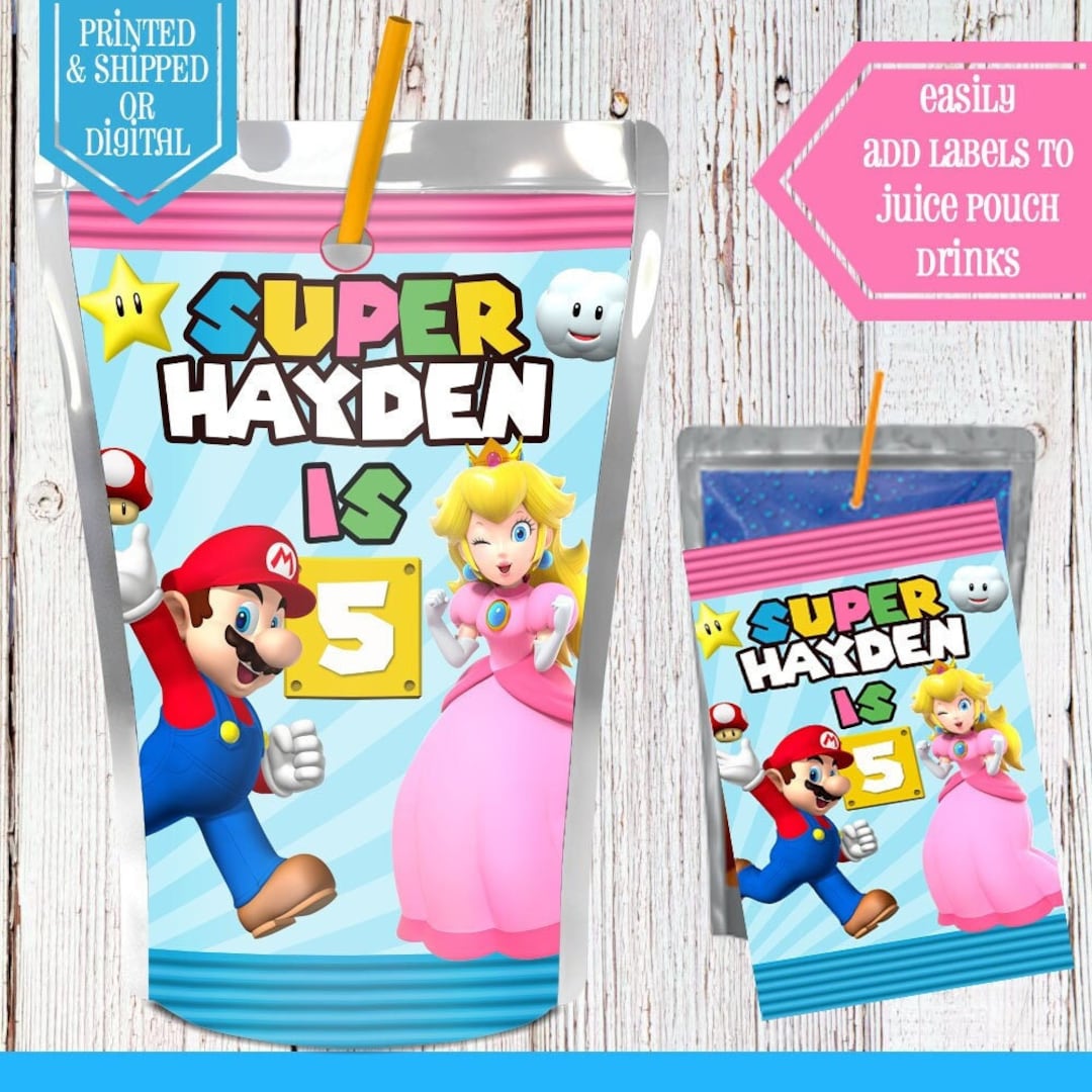 Mario and Peach Juice Pouch Labels - Juice Label - Super Mario Party ...