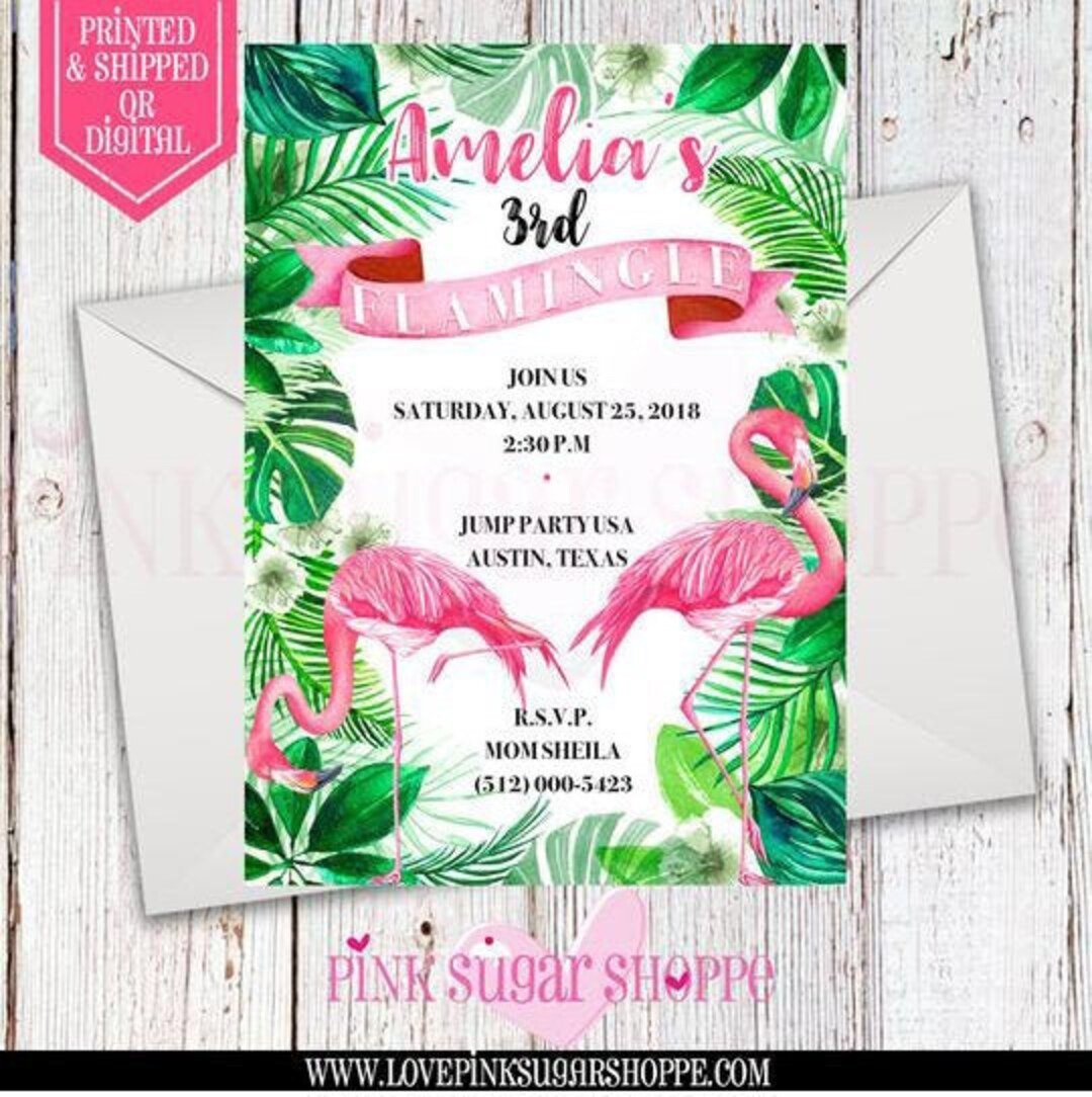Flamingo Birthday Invitation Custom Invitation Flamingle Lets Flamingle ...